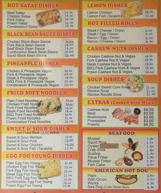 Menu at Moor Park Takeaway fast food, Auckland