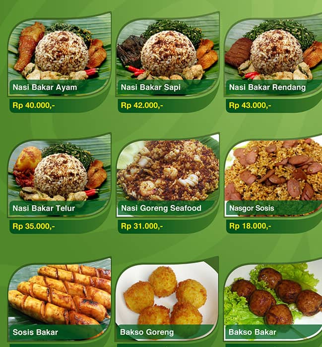 Menu at Pusat Nasi Bakar restaurant, South Jakarta, Jl. Permata Hijau No.4
