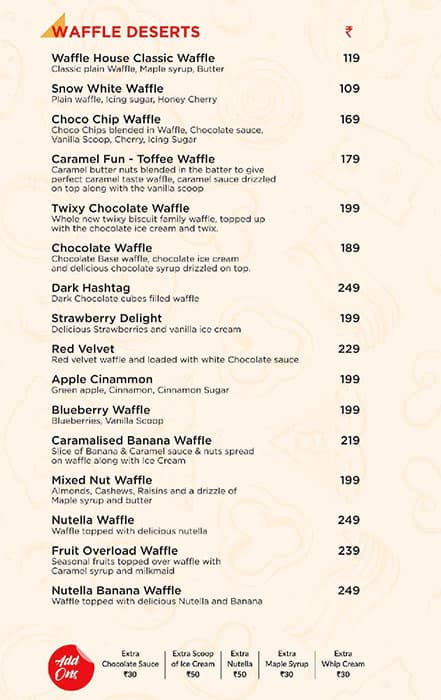 Menu at Waffle House, Hyderabad, 3rd Floor
