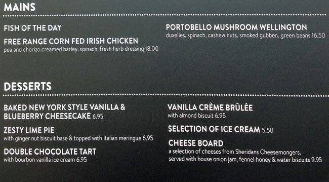 Menu at F.X. Buckley steakhouse, Dublin, 1a Pembroke Street Lower