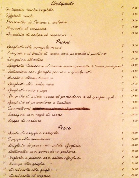 Menu da Trattoria Tritone ristorante, Roma