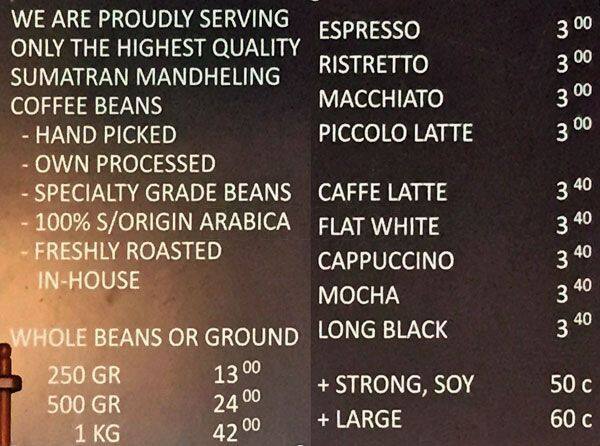 Menu at Triple Pick Coffee cafe, Bondi Junction