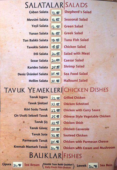 Menu at Artemis Restaurant, Bodrum, Artemis Cd. No:10