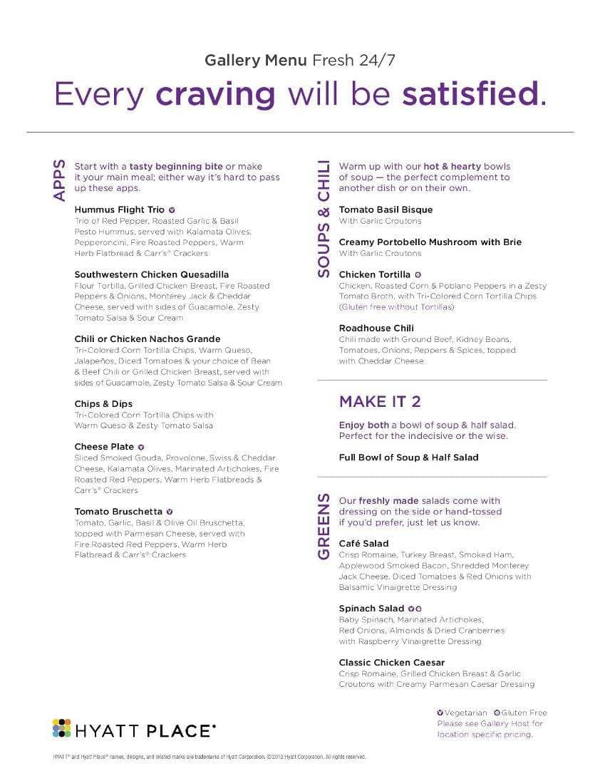 Carta del pub y bar Hyatt Place Delray Beach, Delray Beach