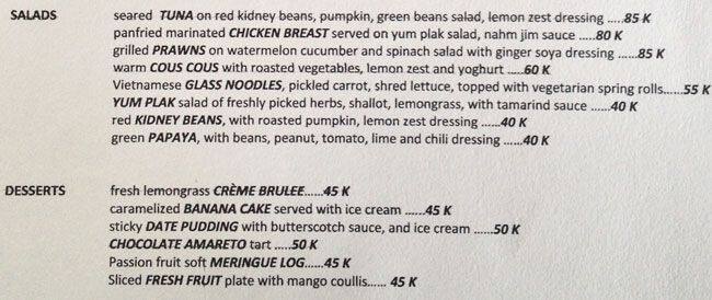 Menu at Star Apple restaurant, Denpasar