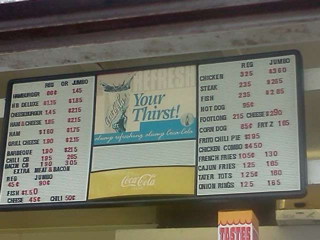 Menu at Rich's Burgers restaurant, Pine Bluff