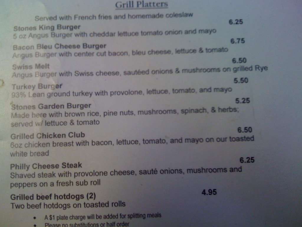 Menu at Stones Cafe & Bakery, North Yarmouth