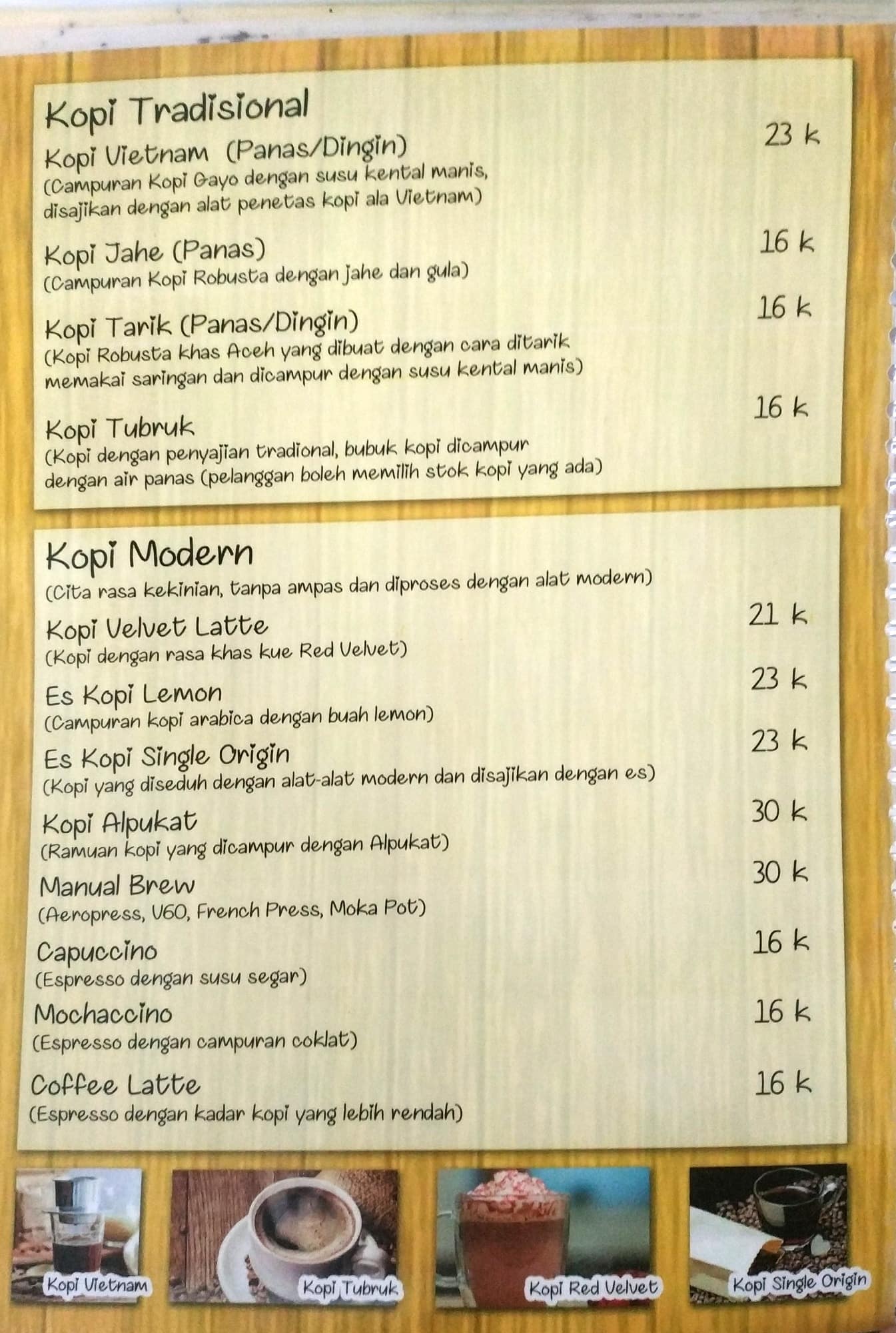 Menu at Tok Tok Ayam Kremes restaurant, Jakarta