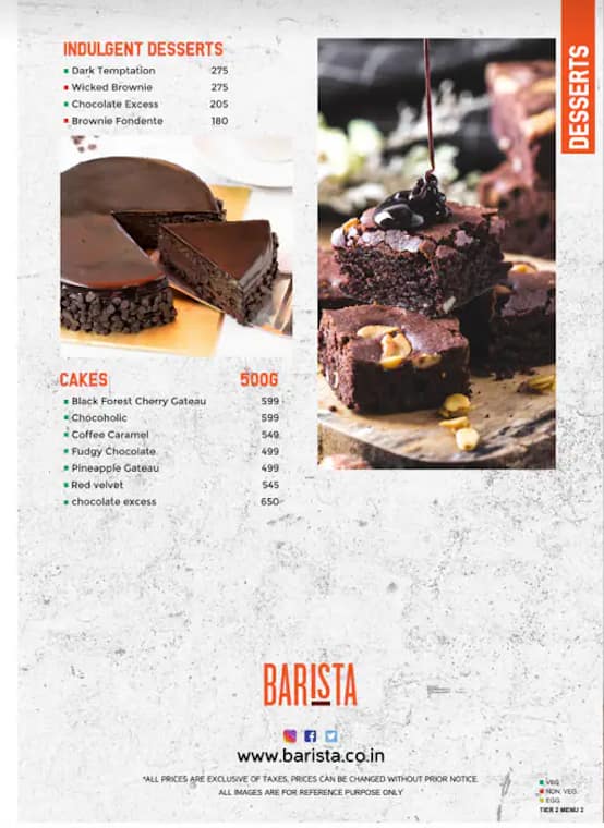 Menu of Barista Coffee, Urban Estate, Jalandhar