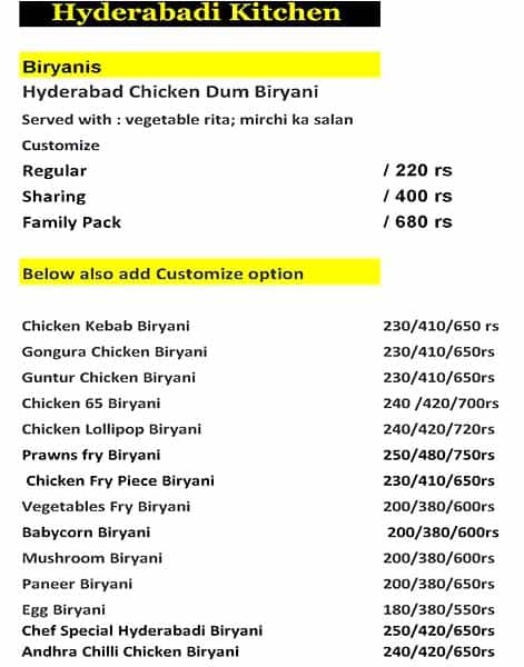 Menu at Hyderabadi Handi Biryani, Bengaluru, 132