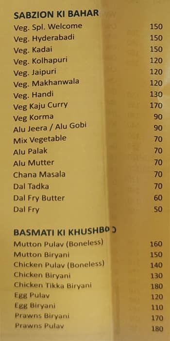 Menu at Welcome Restaurant, Mumbai, Shop 8