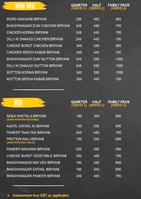 Menu of Kulhad Biryani, Sector 75, Noida