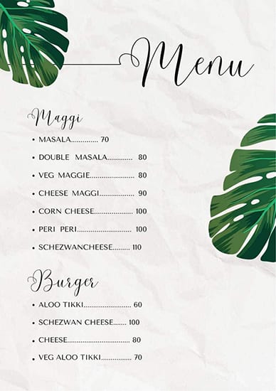 Menu of Cafe Belle Vie, Geeta Bhavan, Indore