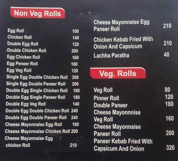Menu of New Kolkata Roll, Sanpada, Navi Mumbai