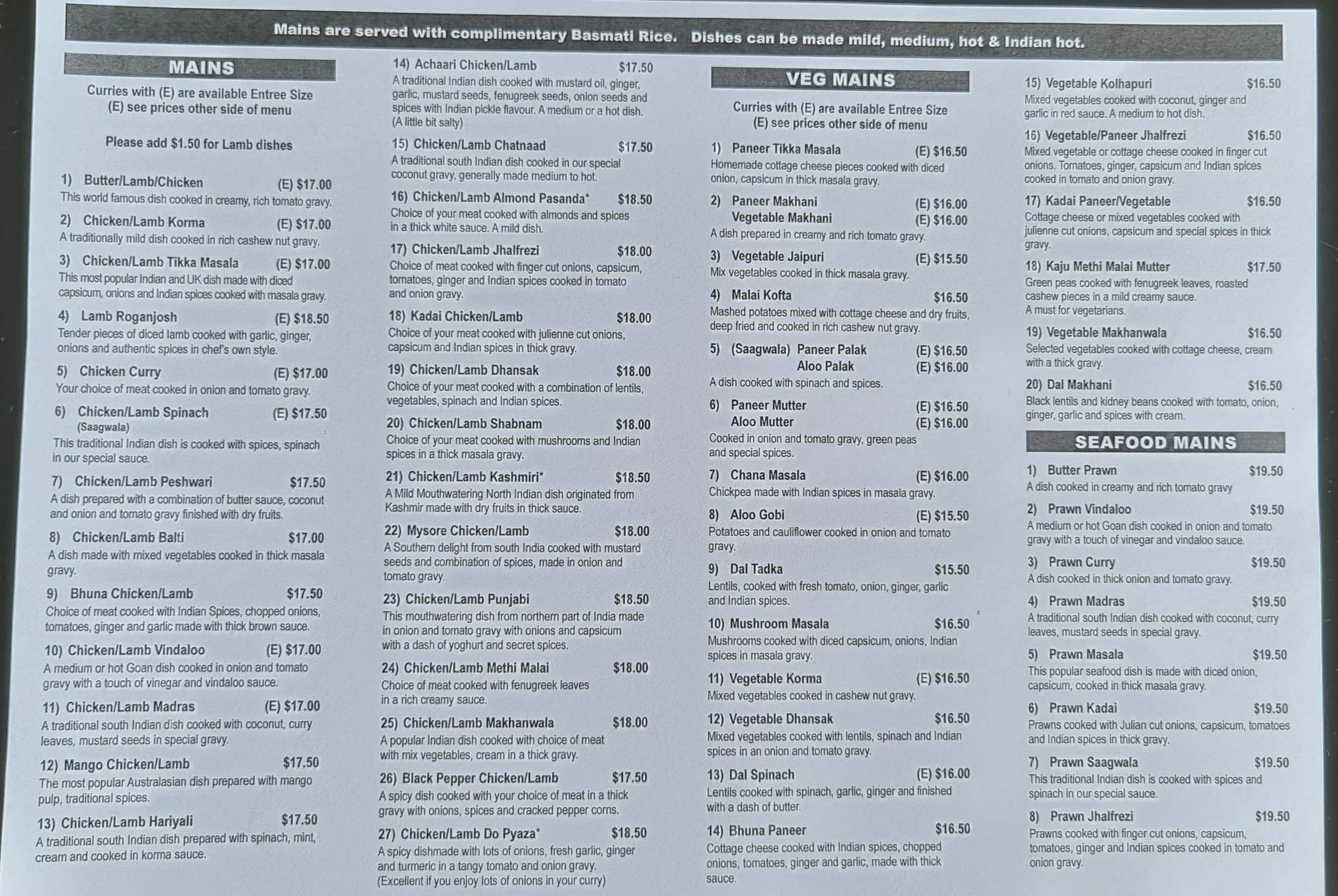 Menu at Divine India restaurant, Paraparaumu