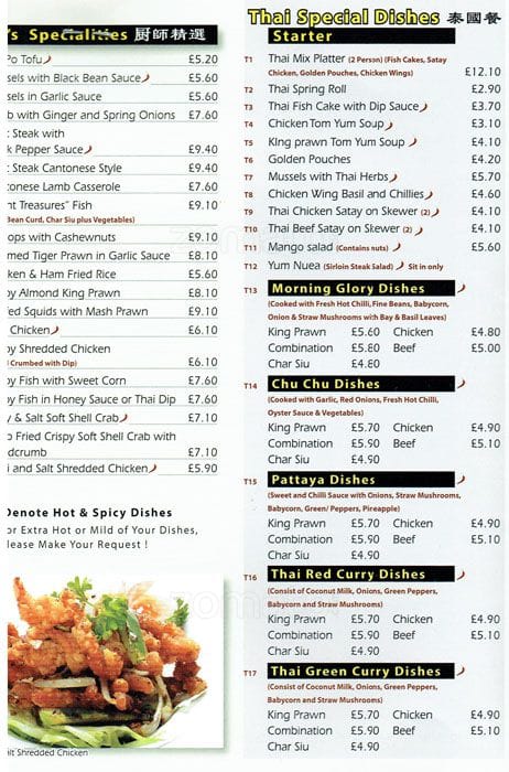 Menu at Wongs restaurant, Edinburgh