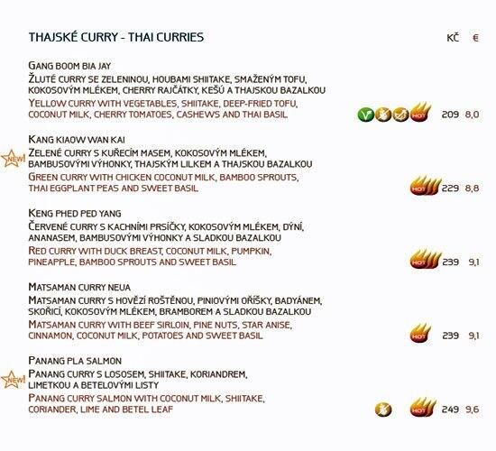 Menu at Lemon Leaf restaurant, Prague