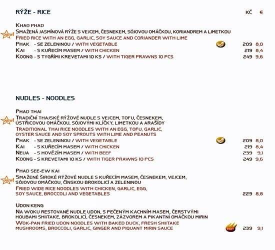 Menu at Lemon Leaf restaurant, Prague