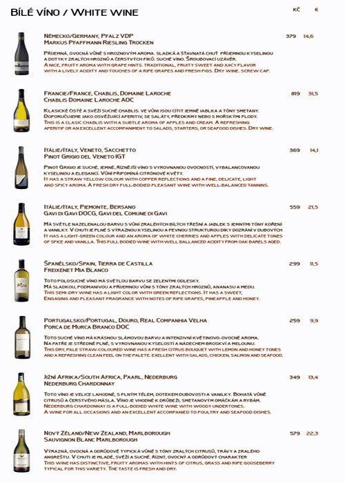 Menu at Lemon Leaf restaurant, Prague
