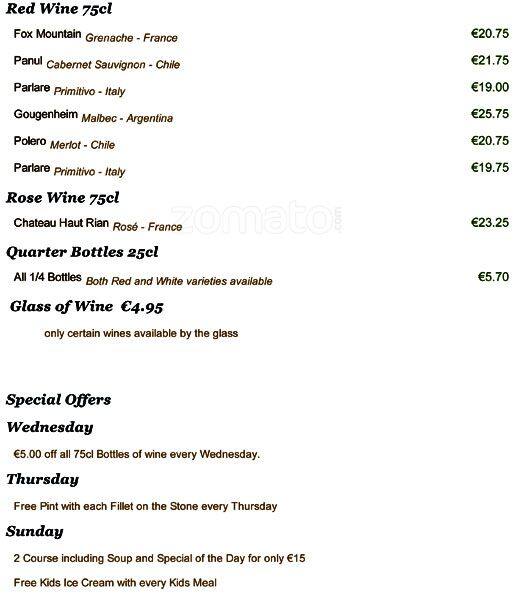 Menu at The Watermill pub & bar, Dublin, 411 Howth Rd
