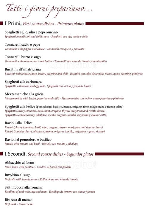 Felice a Testaccio a Roma: Foto del Menu con Prezzi - Zomato Italia