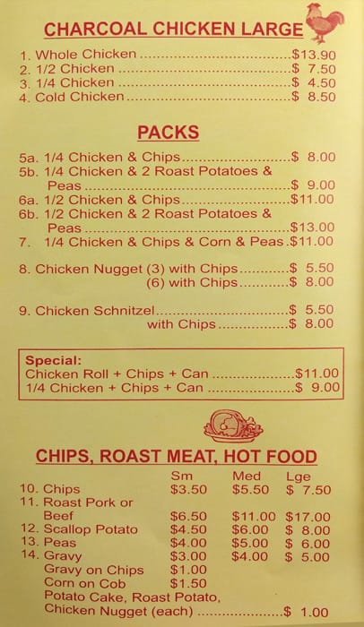 Menu at Chefs Charcoal Chicken & Noodle Bar, Epping