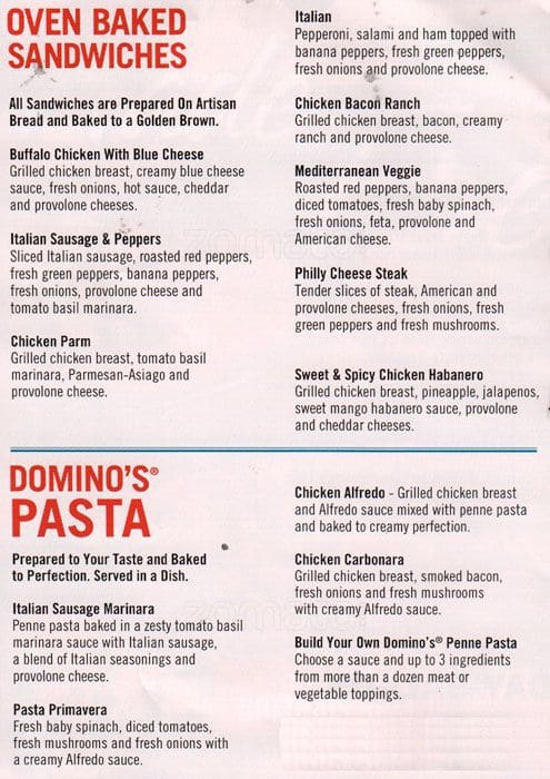 Menu at Domino's Pizza pizzeria, Seattle, Broadway