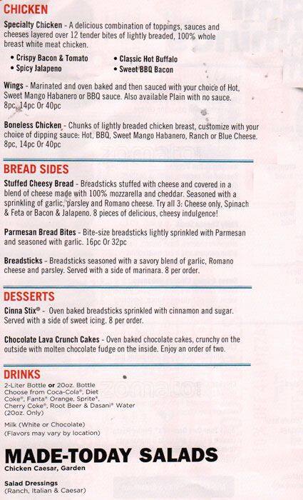 Menu at Domino's Pizza pizzeria, Seattle, Broadway