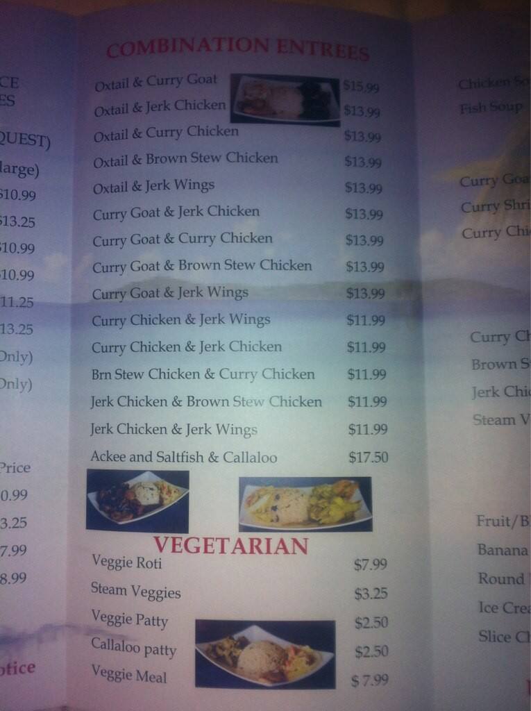 Menu at Irie Caribbean American restaurant, Woodbridge