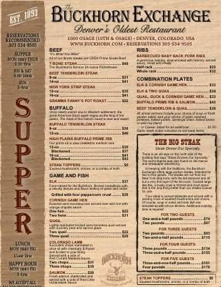 Buckhorn Exchange Menu, Menu for Buckhorn Exchange, Lincoln Park ...