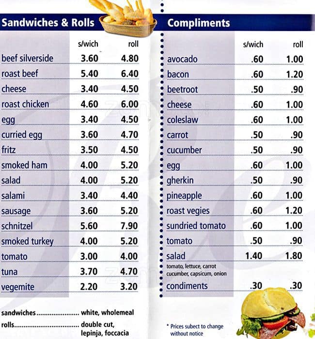 Menu at Rex Food Bar, Marleston