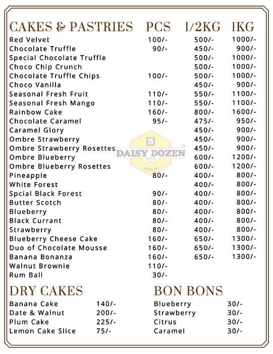 Daisy Dozen by AK Menu, Menu for Daisy Dozen by AK, Hinjawadi, Pune ...