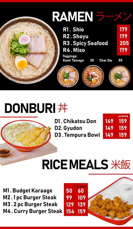 Menu at Fudo San restaurant, Manila