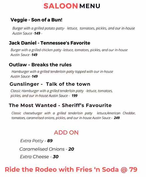 Menu of Howdy, Jubilee Hills, Hyderabad