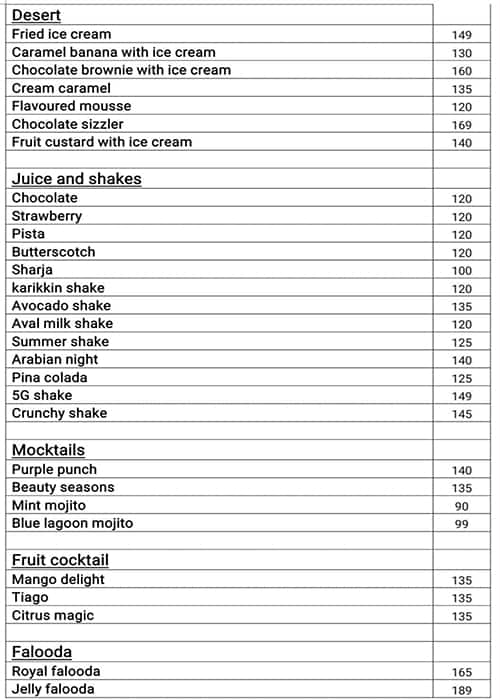 Menu of Toi & Moi, Sasthamangalam, Trivandrum
