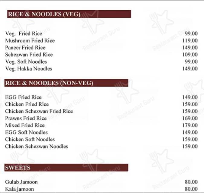 Menu of The VR Grand, Meerpet, Hyderabad