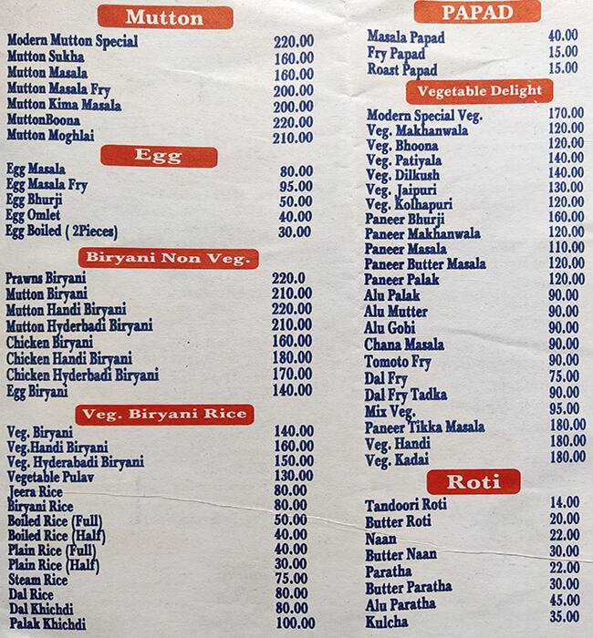 Menu at Modern Lunch Home, Mira Bhayandar, Shop No.17 A wing Shanti ...
