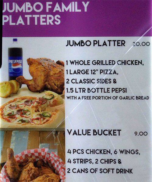 Menu at Jumbos Peri Peri restaurant, London