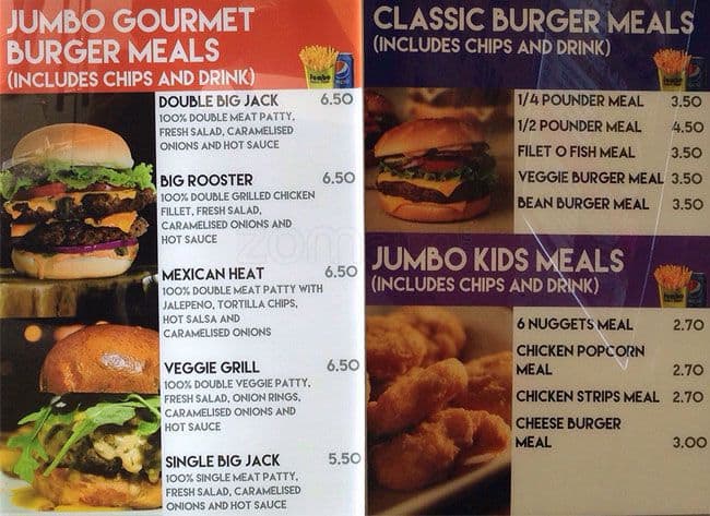 Menu at Jumbos Peri Peri restaurant, London