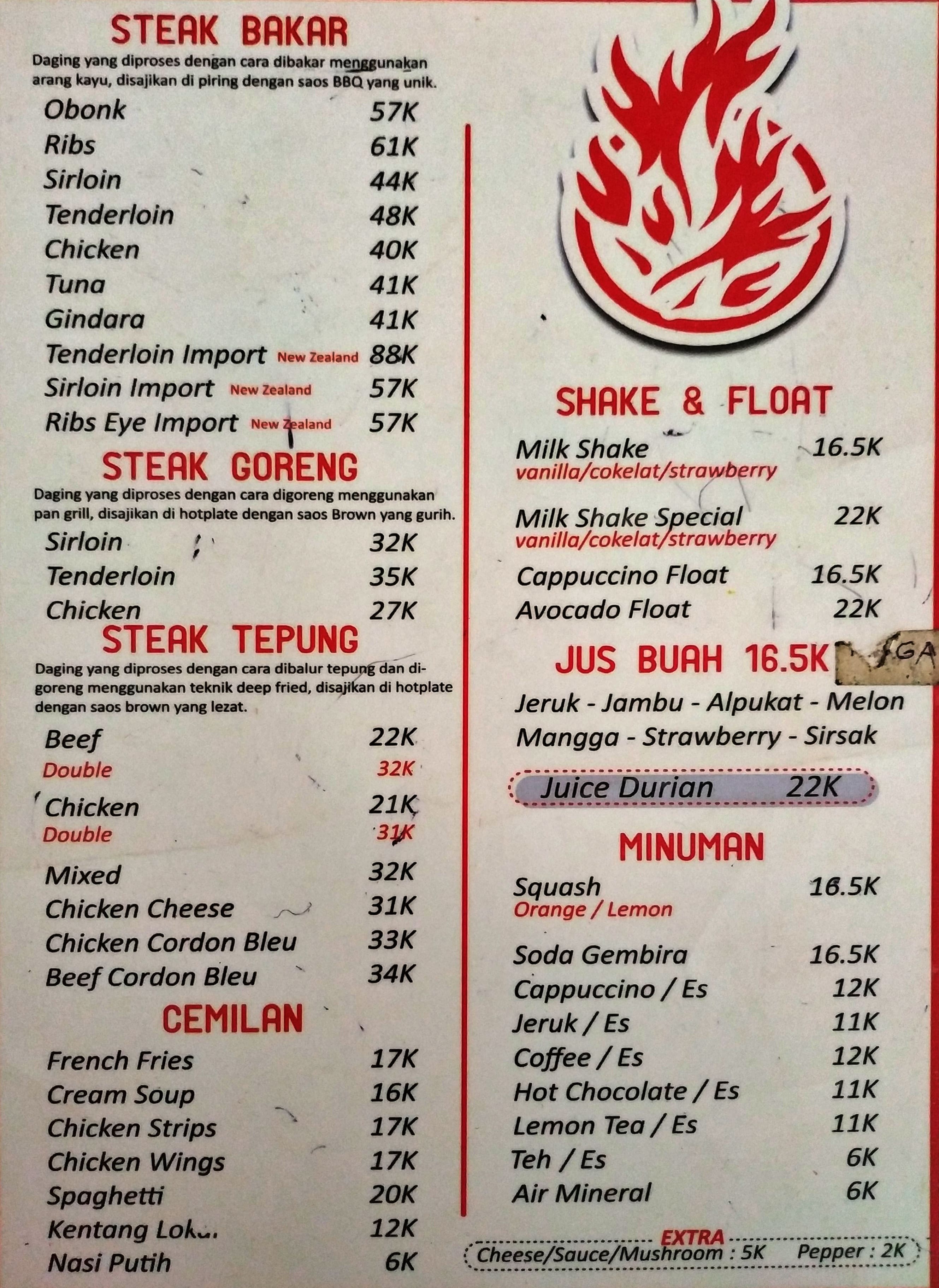 Menu at Obonk Steak & Ribs Buaran steakhouse, East Jakarta, Jl. Radin ...