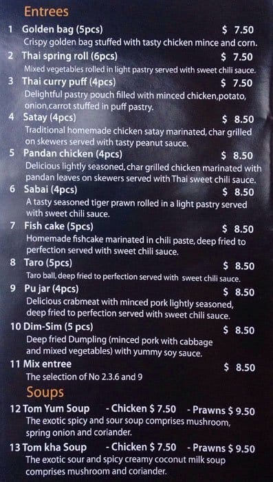 Menu at Som Thai Restaurant, Doncaster East