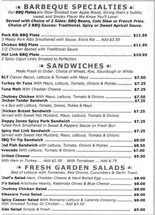 Menu at D's Diner restaurant, Sebastopol