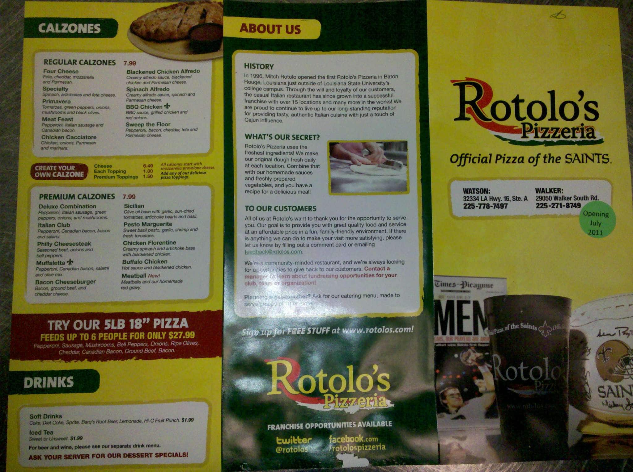 Menu at Rotolo's Pizzeria, Denham Springs, LA-16 ste a ste a