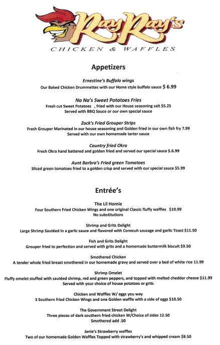 Ray Ray's Chicken & Waffles Menu - Urbanspoon/Zomato