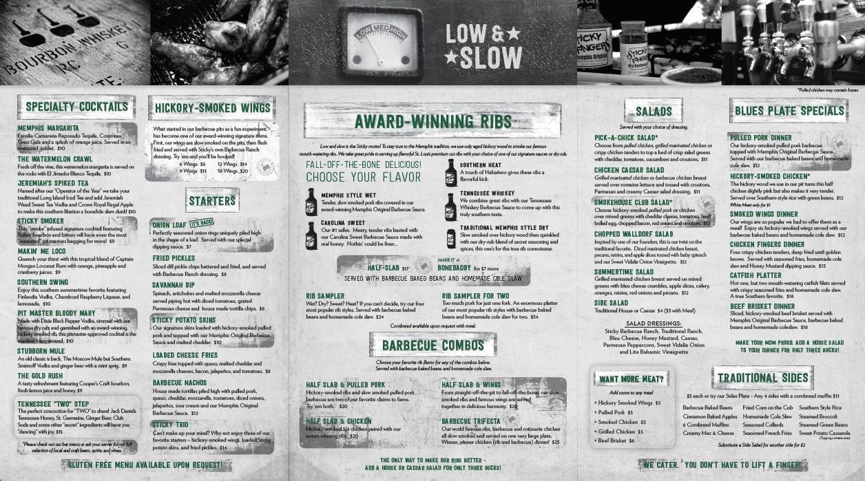 Menu at Sticky Fingers BBQ, North Myrtle Beach, Hwy 17 S