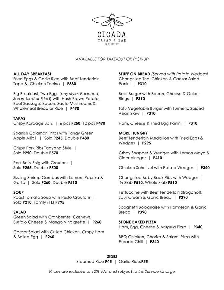 Menu at Circa 1900 restaurant, Cebu City