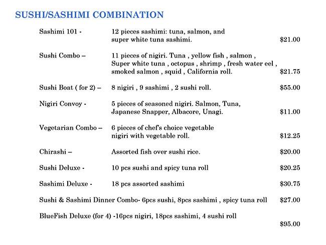 Menu at Bluefish Chinese Japanese Restaurant, Lake Charles