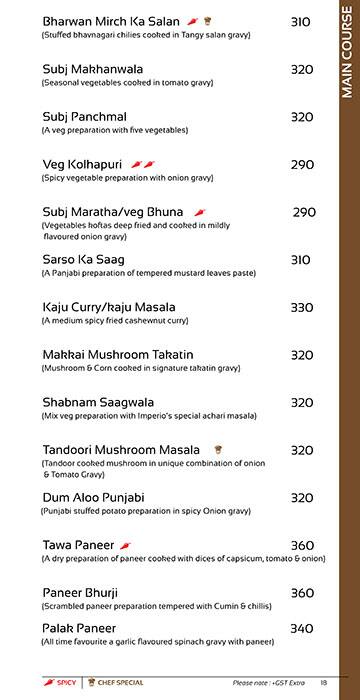 Menu at Raaga Imperio Best Family Restaurant & Bar Top Banquet Hall ...