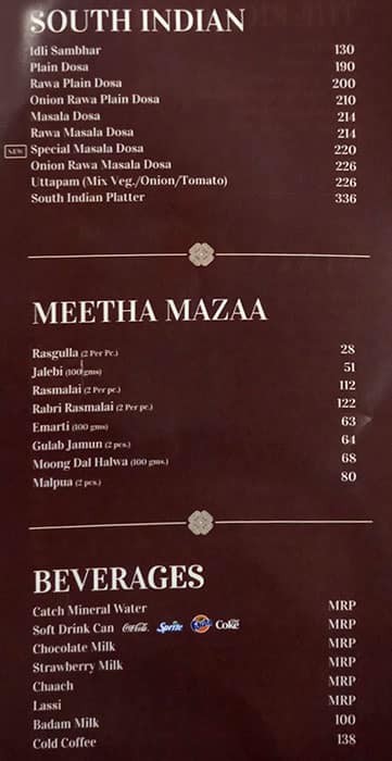 Menu at Haldiram's, New Delhi, Plot No 29-31