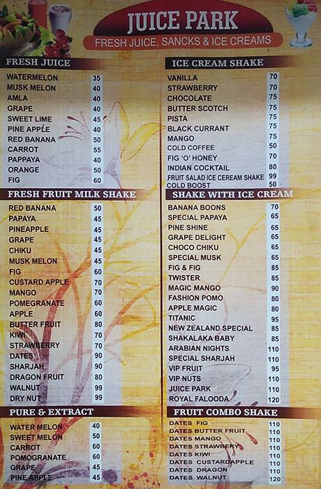 Menu of $% Juice Park, Pallavaram, Chennai